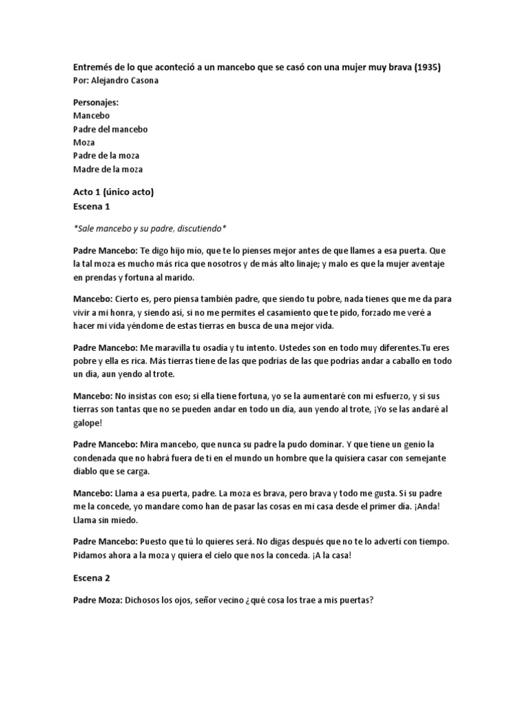 Entremés de Lo Que Aconteció A Un Mancebo Que Se Caso Con Una Mujer Muy ...