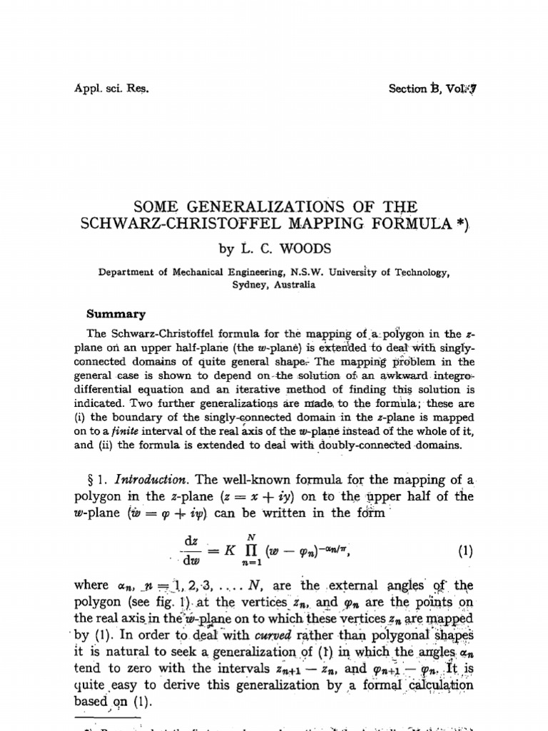 Appl. Sci. Res.: Some Generalizations of The Schwarz-Christoffel Mapping Formula | PDF ...