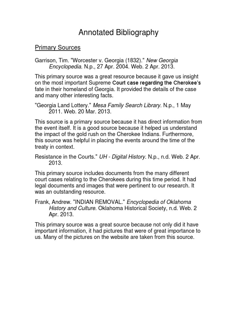 Annotated Bibliography | PDF | Cherokee | Primary Sources