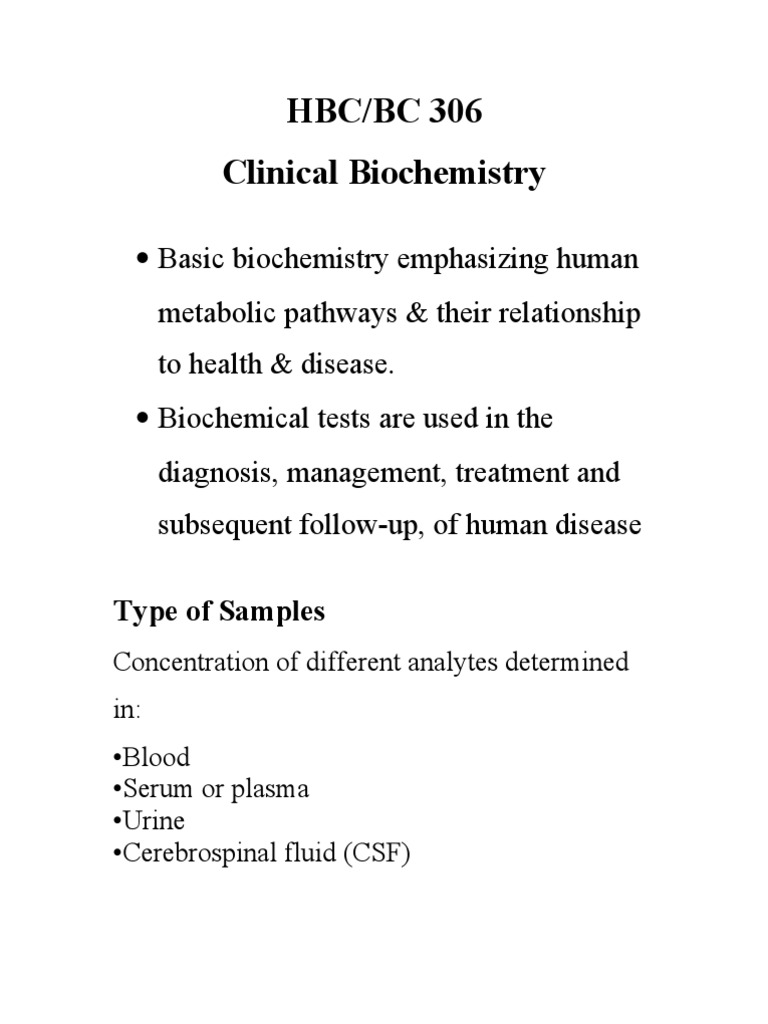 Clinical Biochemistry Tests for Disease Diagnosis and Monitoring | PDF ...
