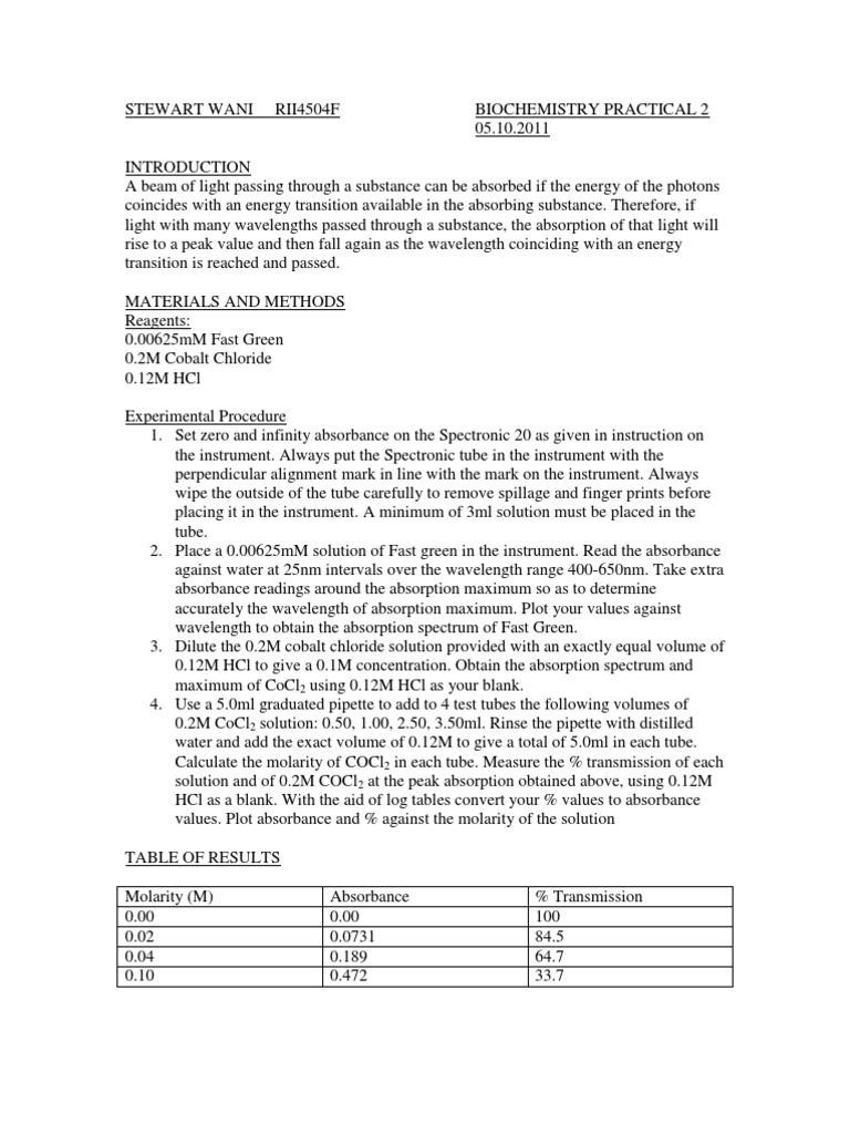 Biochemistry Practical 2 | PDF | Molar Concentration | Absorbance