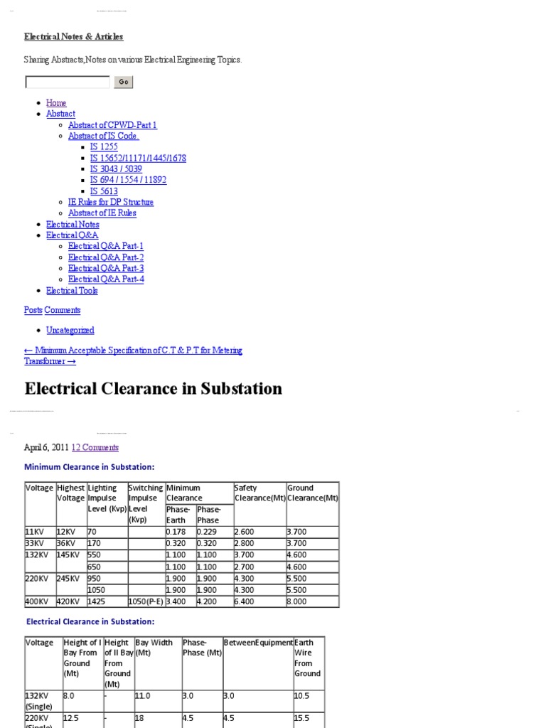 Substation Clearance Guide | PDF | Electrical Substation | High Voltage