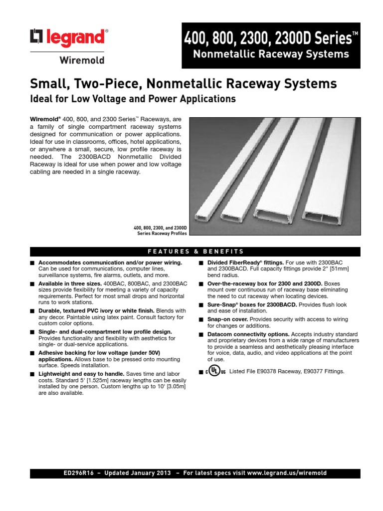 400, 800, 2300, 2300D Series: Small, Two-Piece, Nonmetallic Raceway ...