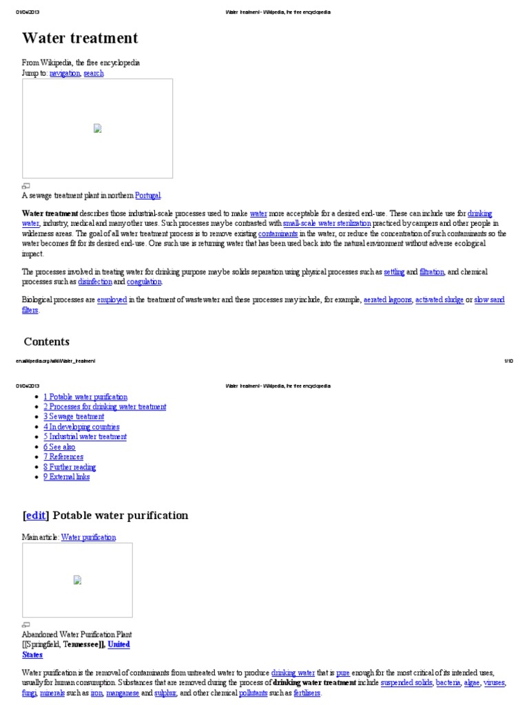 Water Treatment - Wikipedia, The Free Encyclopedia | PDF | Water ...