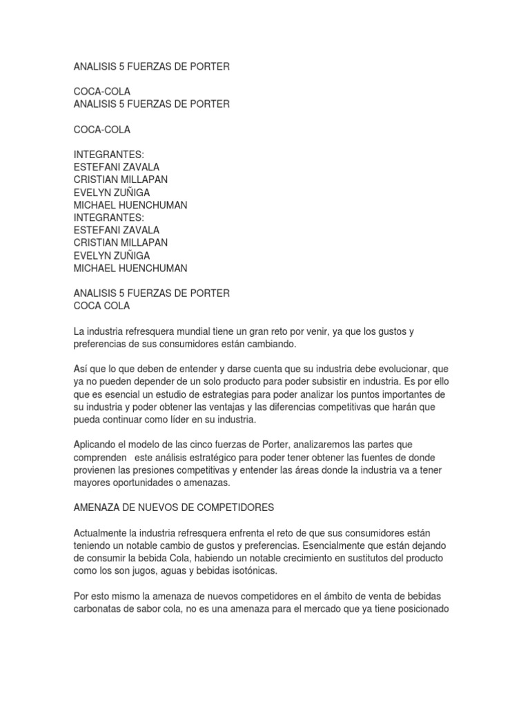 Analisis 5 Fuerzas de Porter Coca | PDF | Distribución (comercial ...