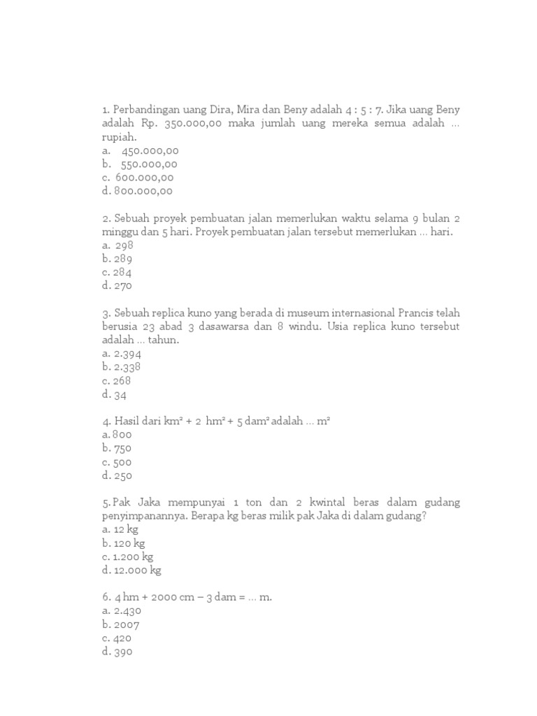 Soal Soal Olimpiade Matematika SD | PDF