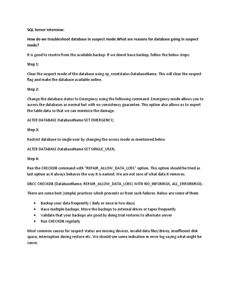 SQL Server Interview | PDF | Backup | Databases