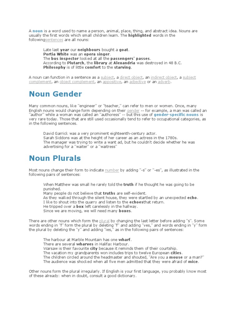 Noun Gender: Portia White Was An Opera Singer | PDF | Noun ...