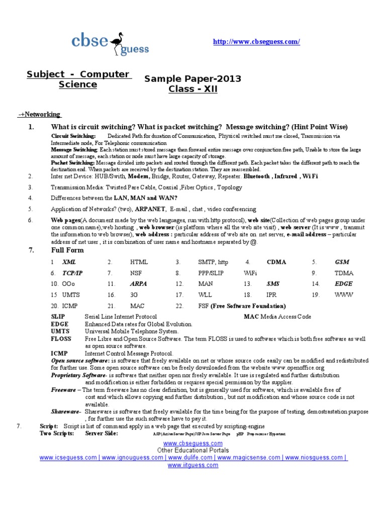 Subject - Computer Science Sample Paper-2013 Class - XII | PDF | Constructor (Object Oriented ...