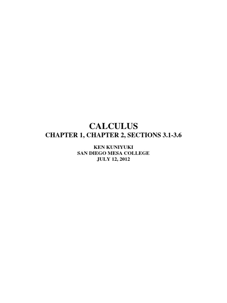 Calculus: Chapter 1, Chapter 2, Sections 3.1-3.6 | PDF | Derivative ...