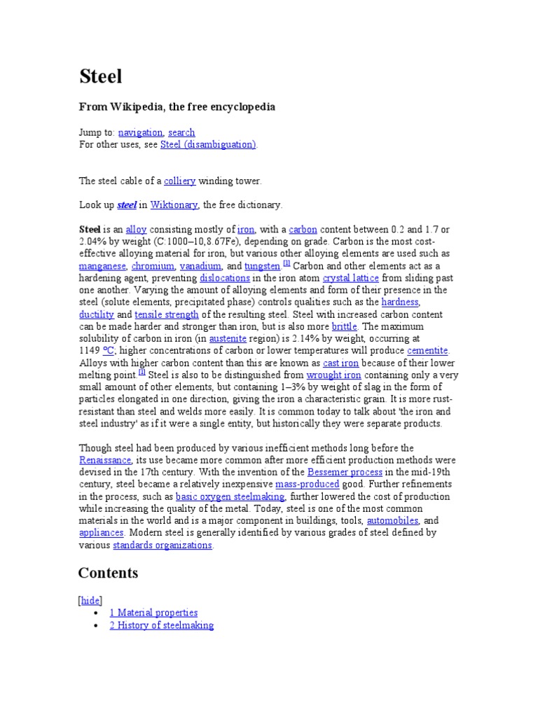 Steel: From Wikipedia, The Free Encyclopedia | PDF | Steel | Alloy