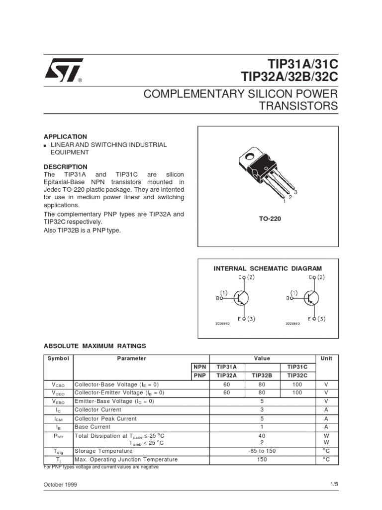 TIP31A/31C TIP32A/32B/32C: Complementary Silicon Power Transistors