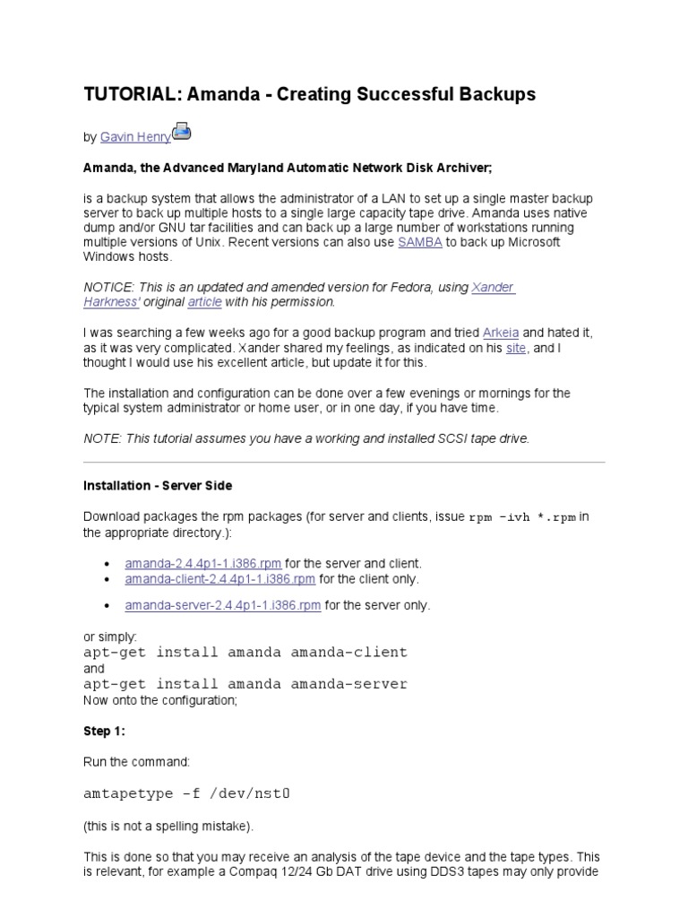 TUTORIAL: Amanda - Creating Successful Backups: Gavin Henry | PDF ...