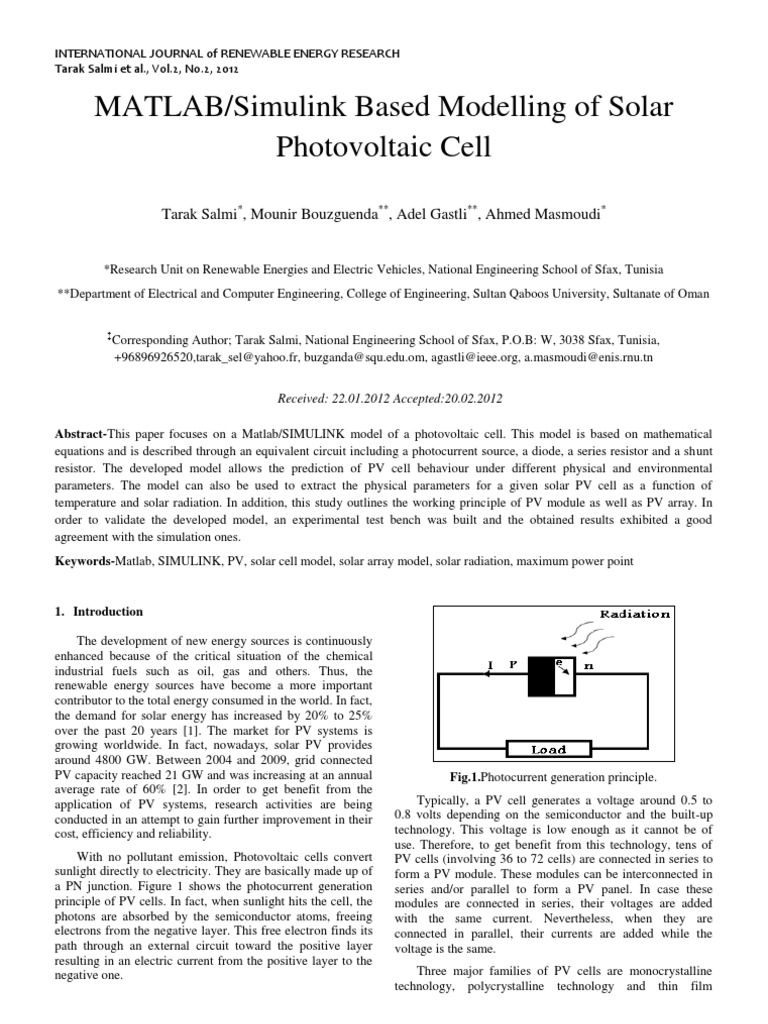Matlab Simulink Based Modeling Of Solar Pv Cell Pdf Pdf Photovoltaics Photovoltaic System 