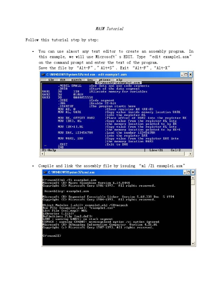 MASM Tutorial PDF | PDF | Instruction Set | Command Line Interface