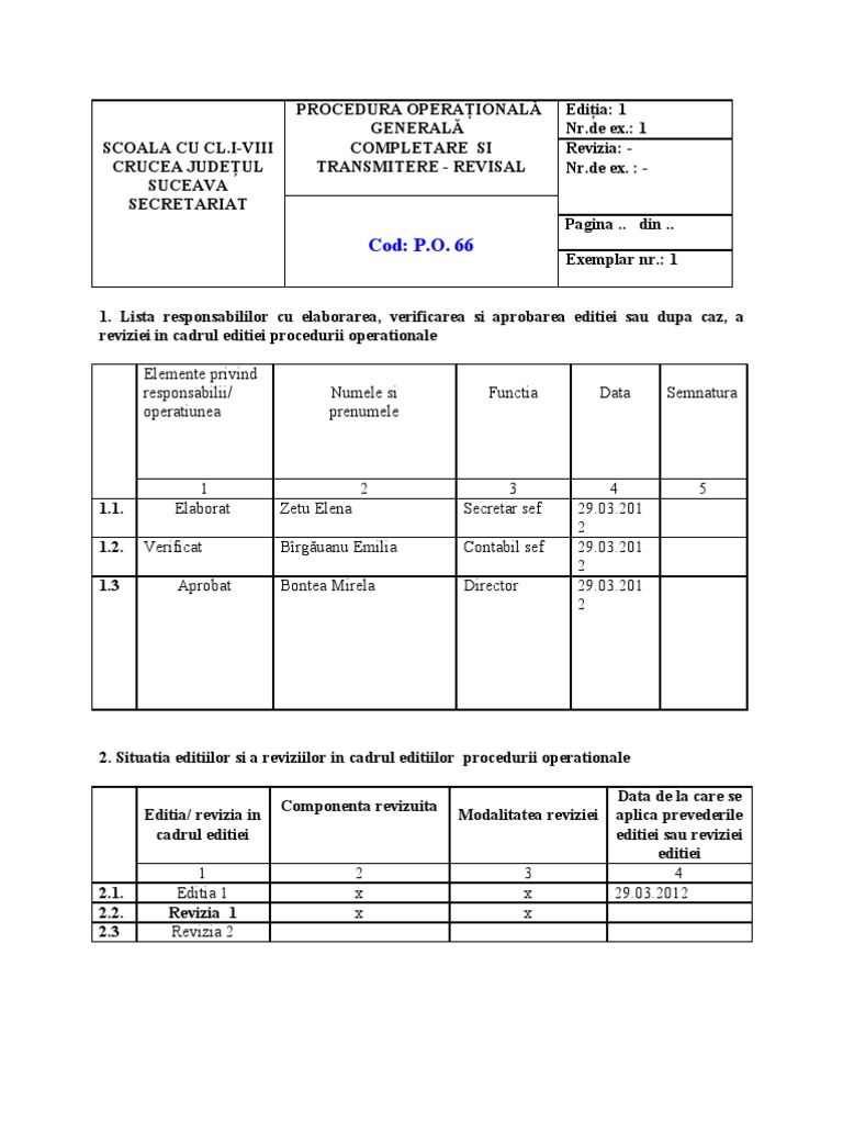 Procedura Operationala Revisal | PDF