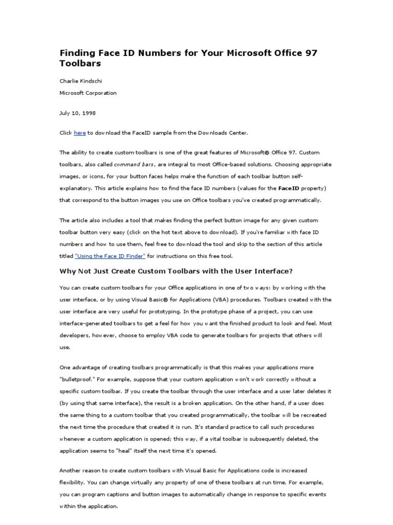 Find Face ID Numbers in Office 97 | PDF | Visual Basic For Applications ...