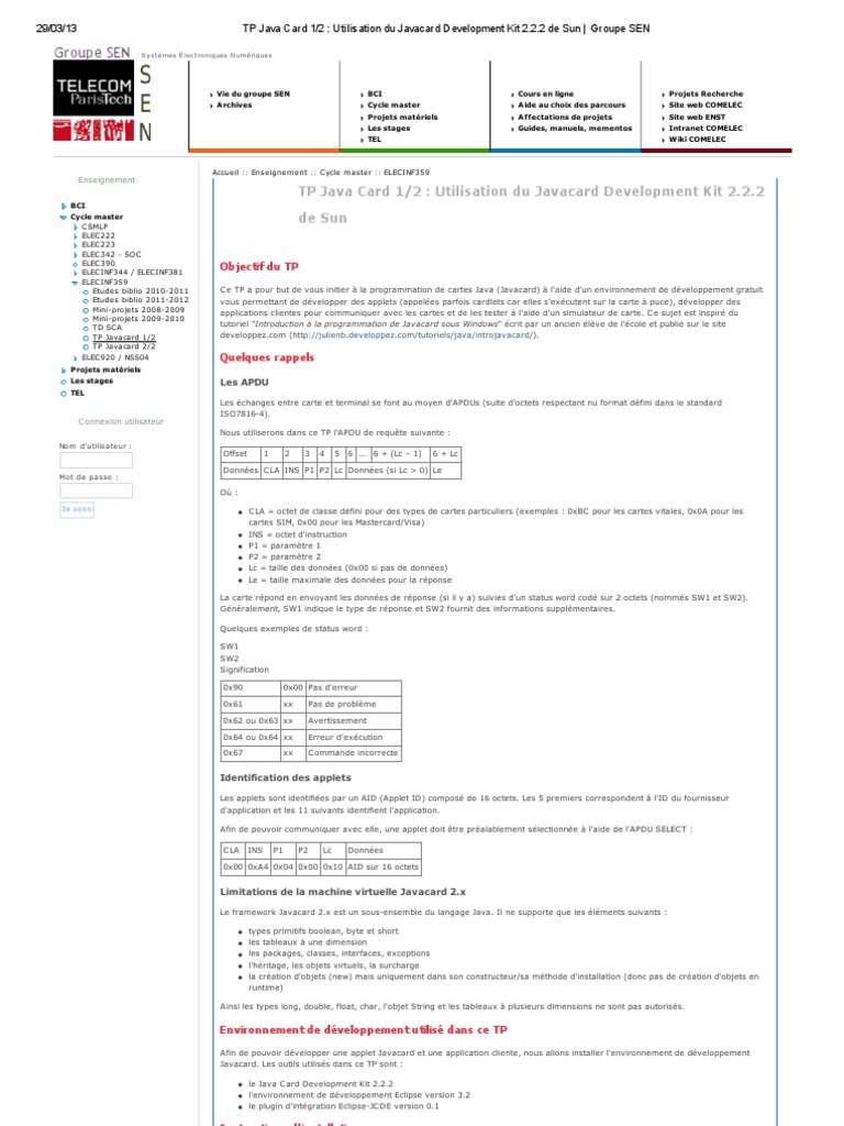 TP Java Card 1 - 2 - Utilisation Du Javacard Development Kit 2.2 | PDF ...