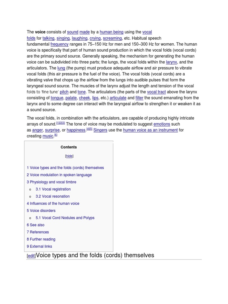 Voice Types and The Folds (Cords) Themselves | PDF | Human Voice | Singing