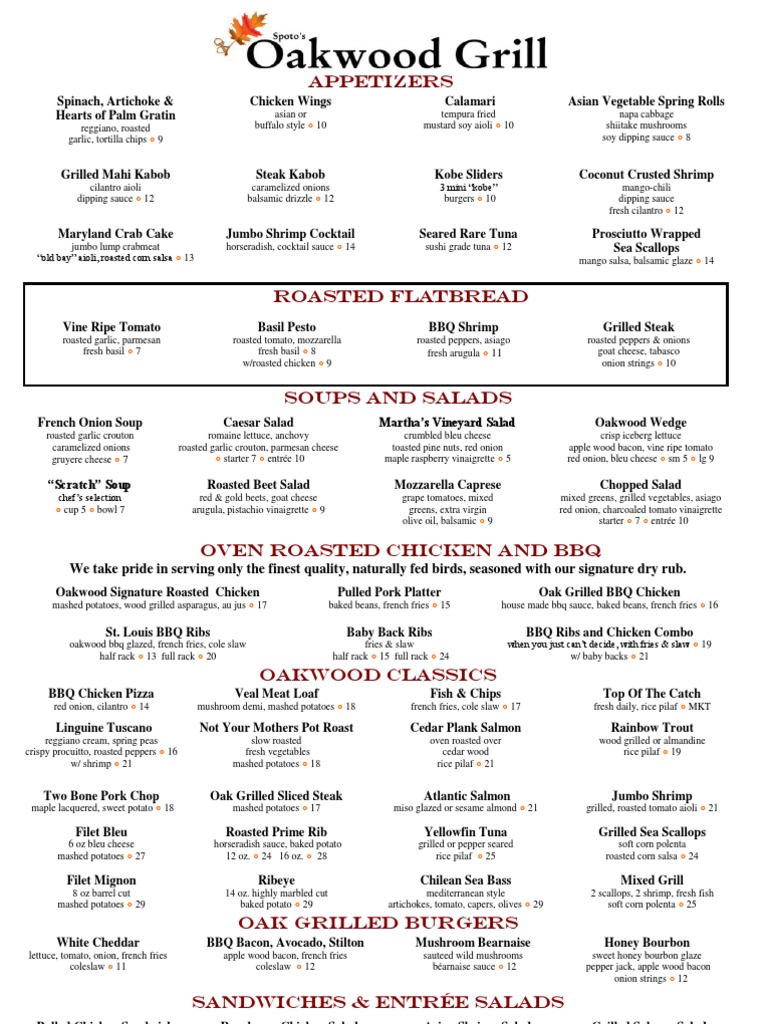 Oak Wood Menu 0508 | PDF | Barbecue | Salad