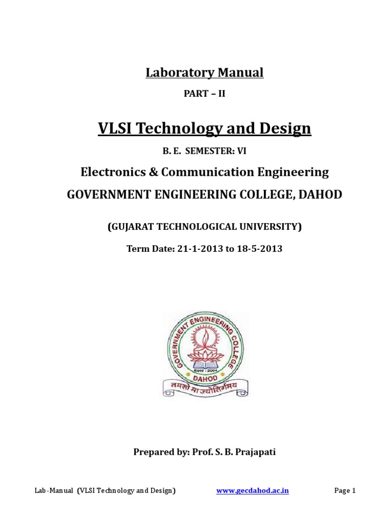 VLSI Technology and Design: Laboratory Manual | PDF | Cmos | Mosfet