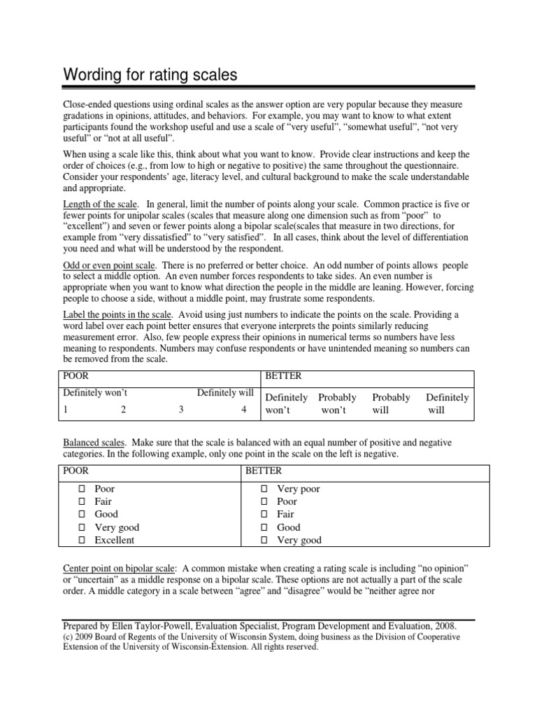 Wording For Rating Scales | PDF