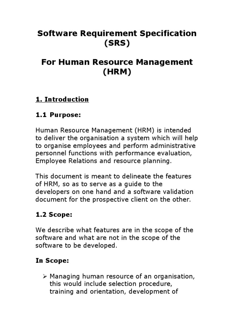 Software Requirement Specification (SRS) For Human Resource Management (HRM) | PDF | Databases ...