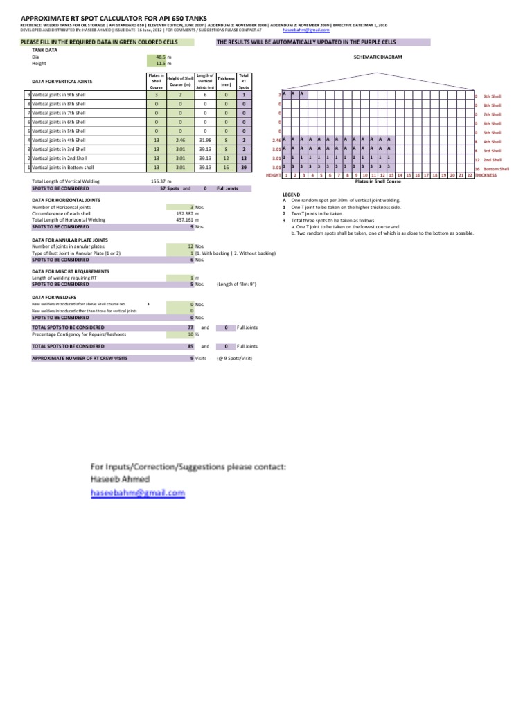Approximate RT Calculation For API 650 Tank | PDF | Welding | Construction