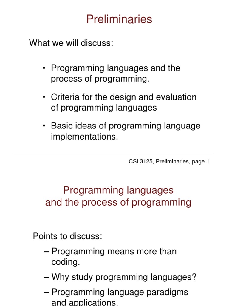 Preliminaries: What We Will Discuss | PDF | Compiler | Computer Program Preliminaries: What We Will Discuss | PDF | Compiler | Computer Program