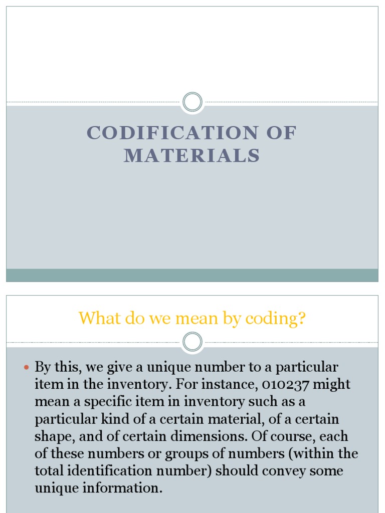 Codification Of Materials