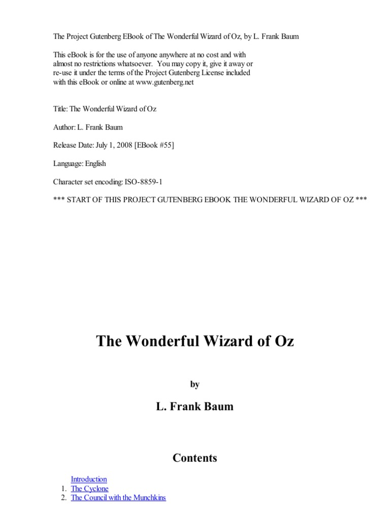 A Summary of the Classic Children's Story "The Wonderful Wizard of Oz ...