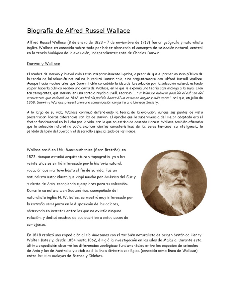 Biografía de Alfred Russel Wallace | PDF | Alfred Russel Wallace | Charles Darwin