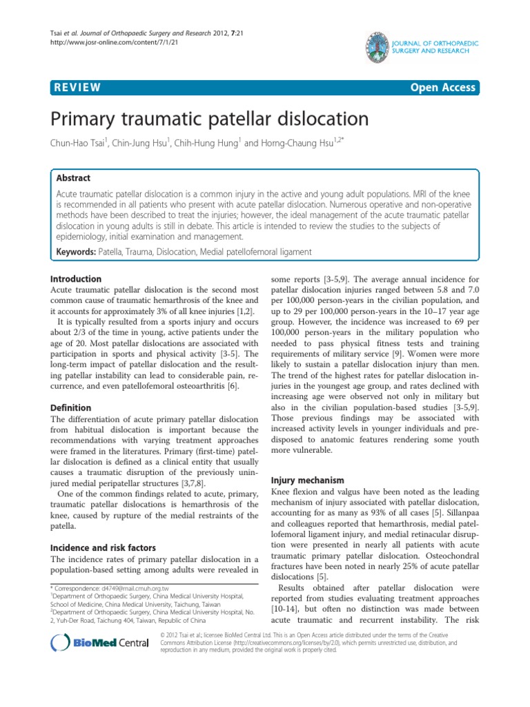Primary Traumatic Patellar Dislocation | PDF | Knee | Major Trauma