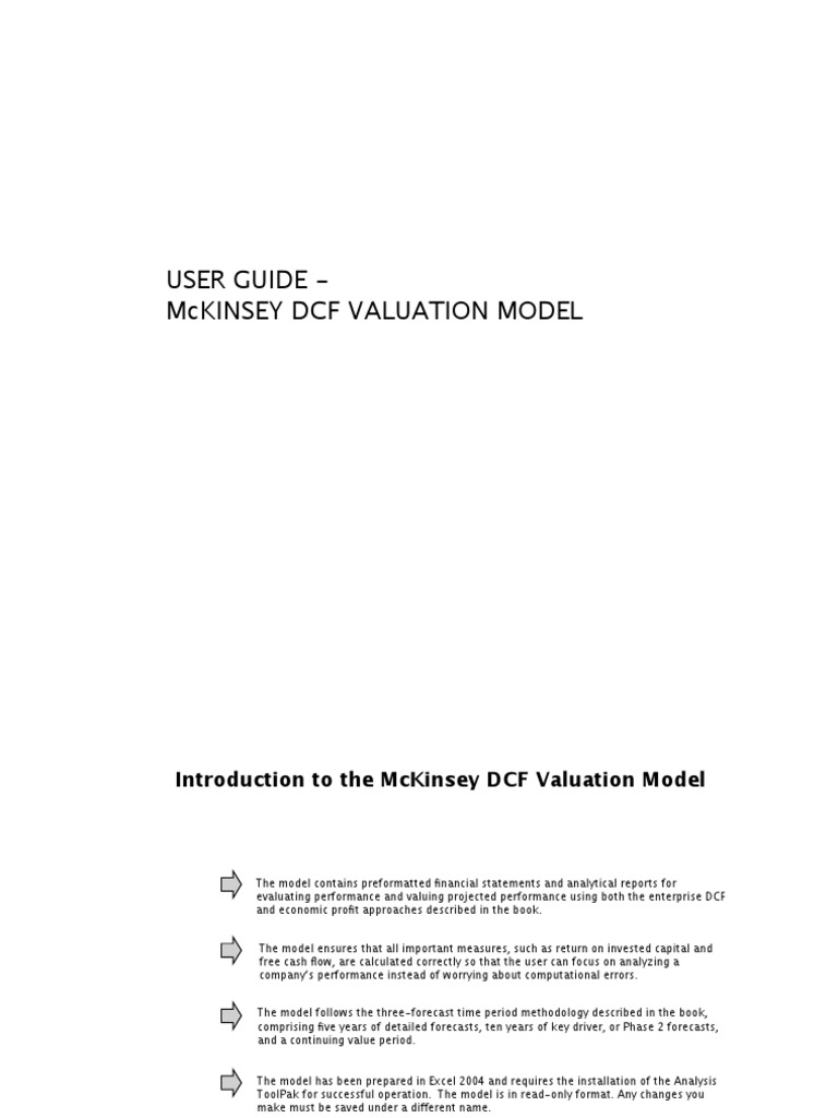 McKinsey DCF Valuation 2005 User Guide | PDF