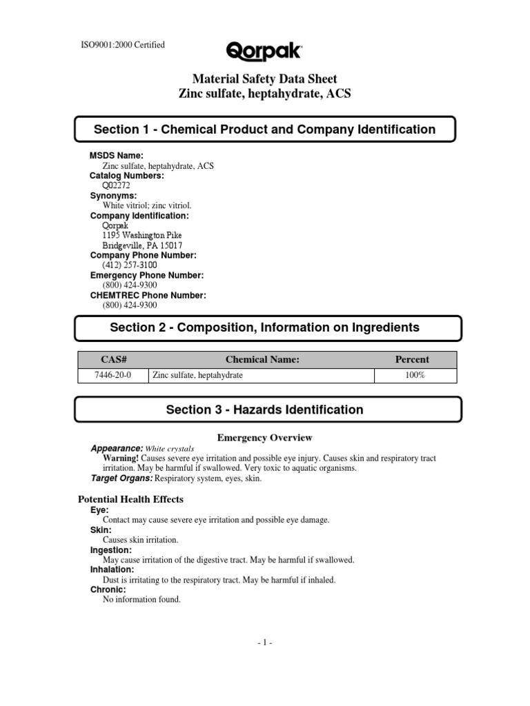 msds znso4 | Personal Protective Equipment | Chemistry