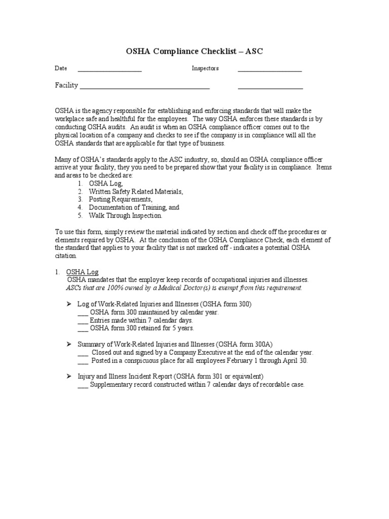 Osha Checklist As C | PDF | Occupational Safety And Health ...