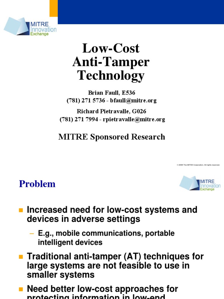 Low-Cost Anti-Tamper Technology: MITRE Sponsored Research | PDF ...