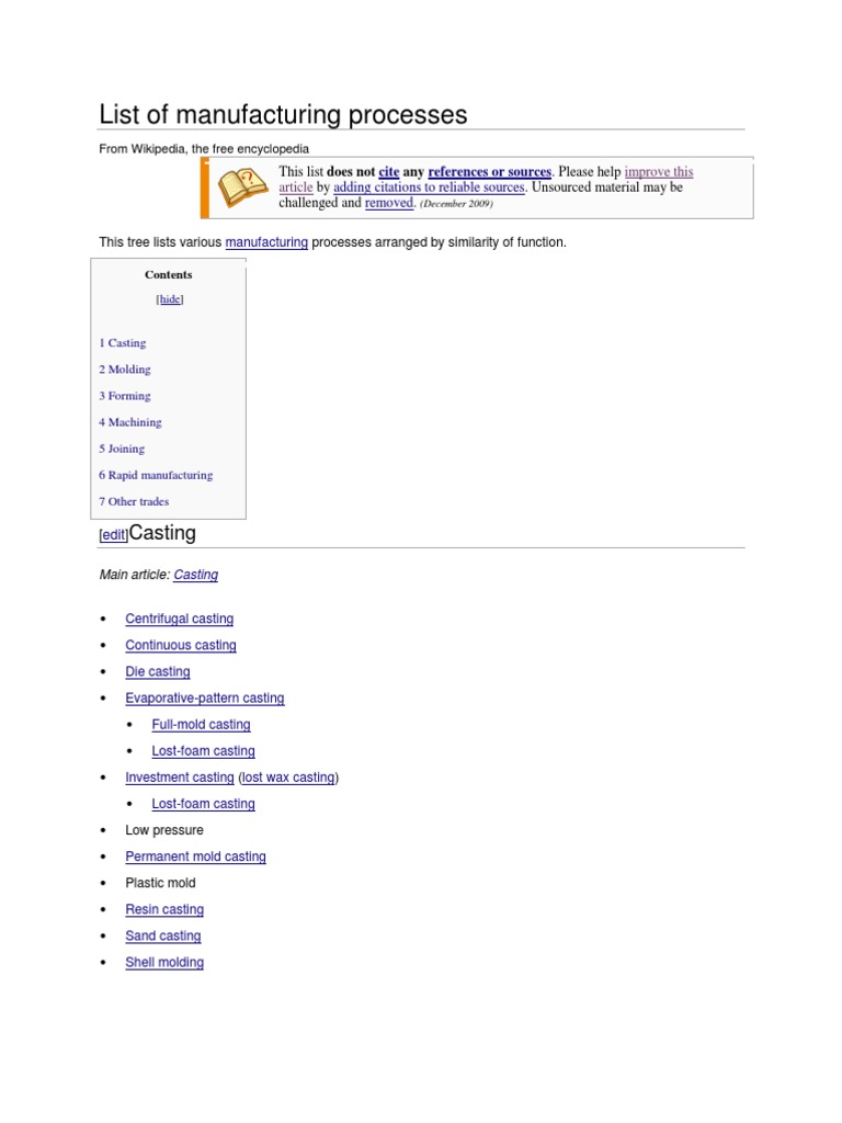 List of Manufacturing Processes | Download Free PDF | Welding ...