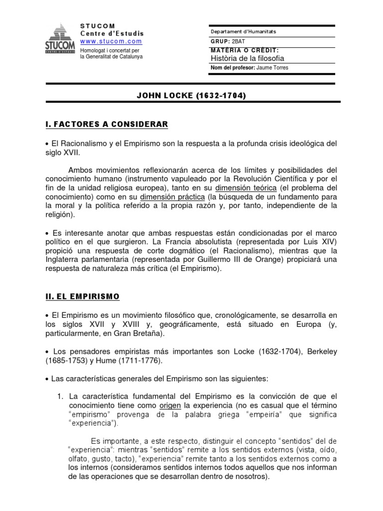 Apunts Campus Locke | PDF | Empirismo | John Locke