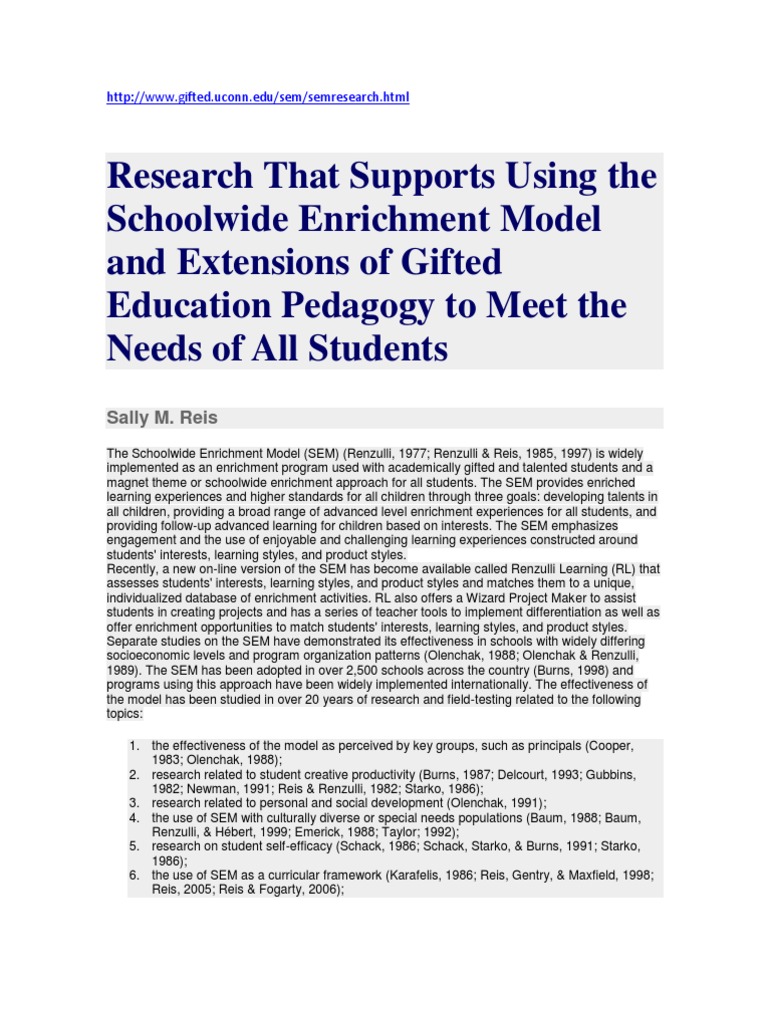 Schoolwide Enrichment Model Research | PDF | Intellectual Giftedness ...