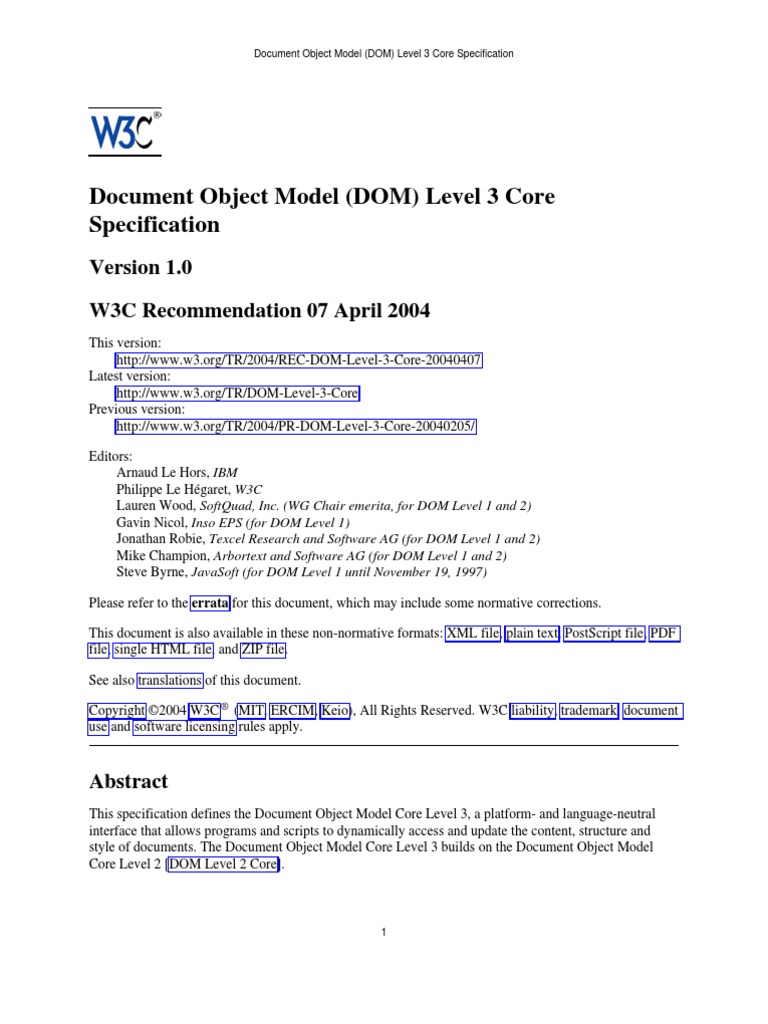 DOM3 Core | PDF | Document Object Model | Application Programming Interface