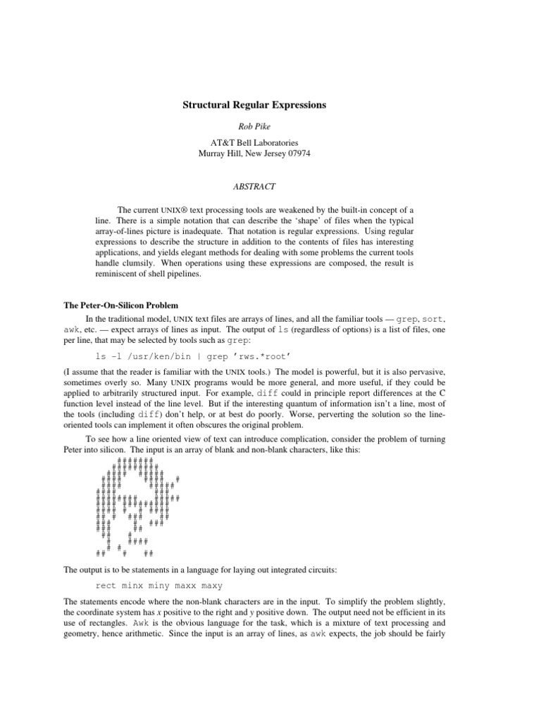 Structural Regular Expressions: Rob Pike | PDF | Regular Expression | String (Computer Science)