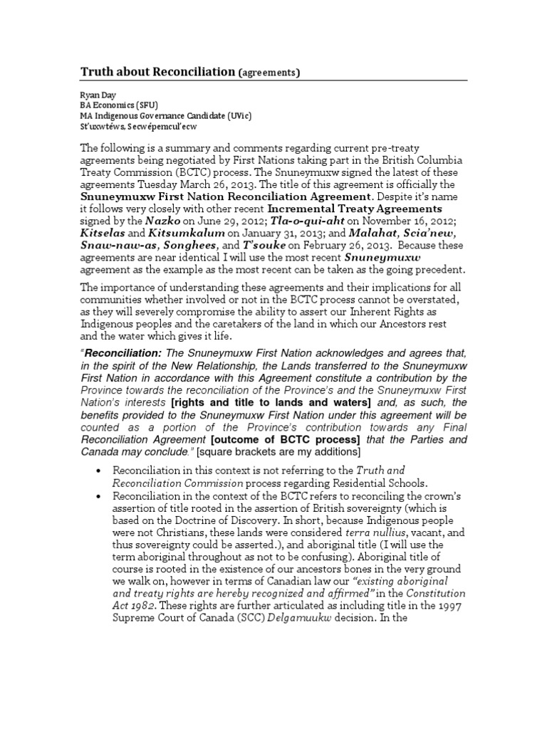 Truth About Reconciliation (Agreements) 04-02-13 | PDF | Treaty | First ...