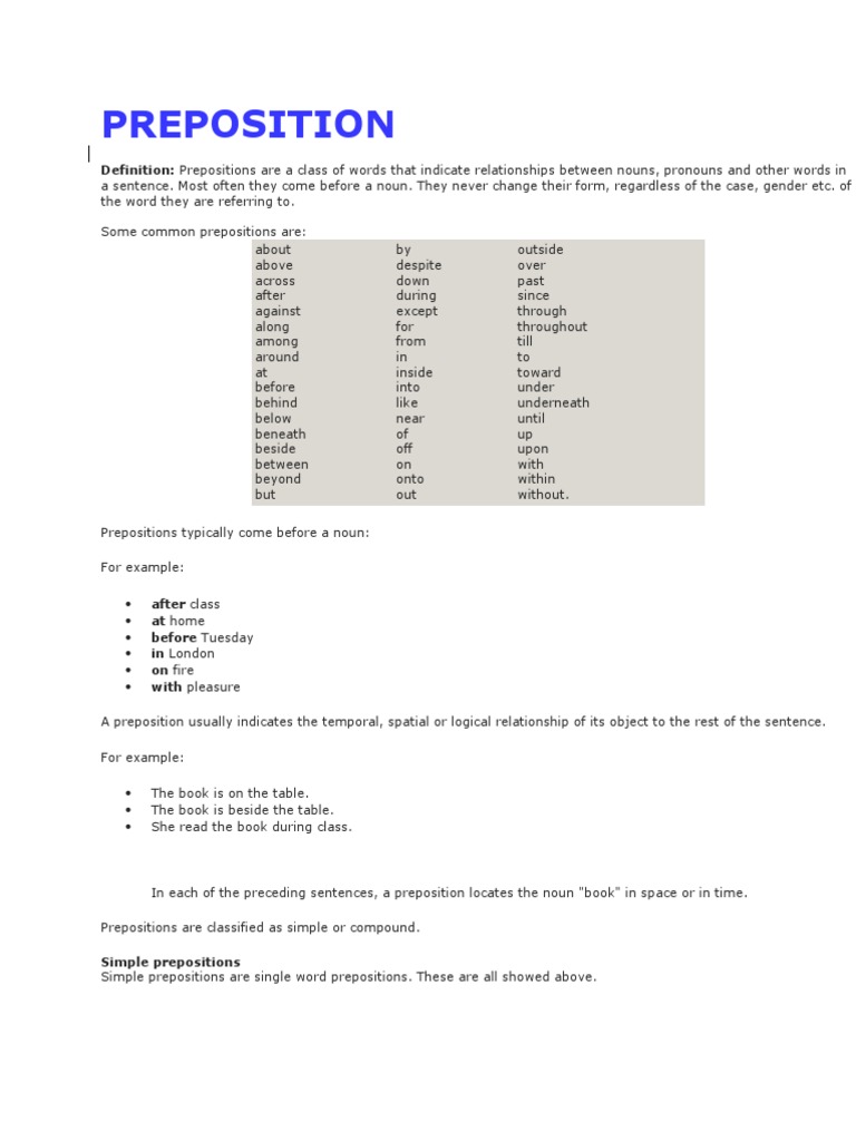 Grammer Preposition Adjective Interjection Pdf Noun Preposition And Postposition