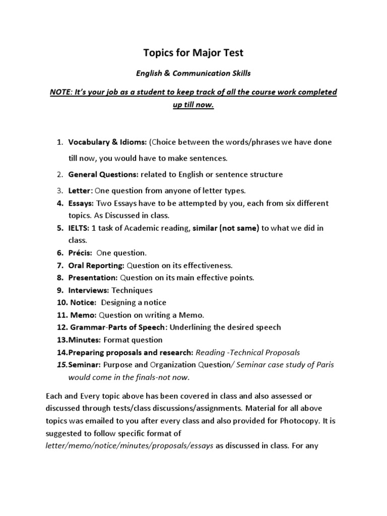 Topics For Major Test | PDF