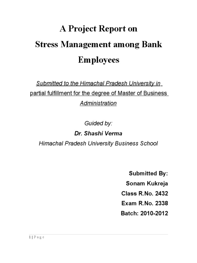 Project Report On Stress Management | PDF | Occupational Stress ...