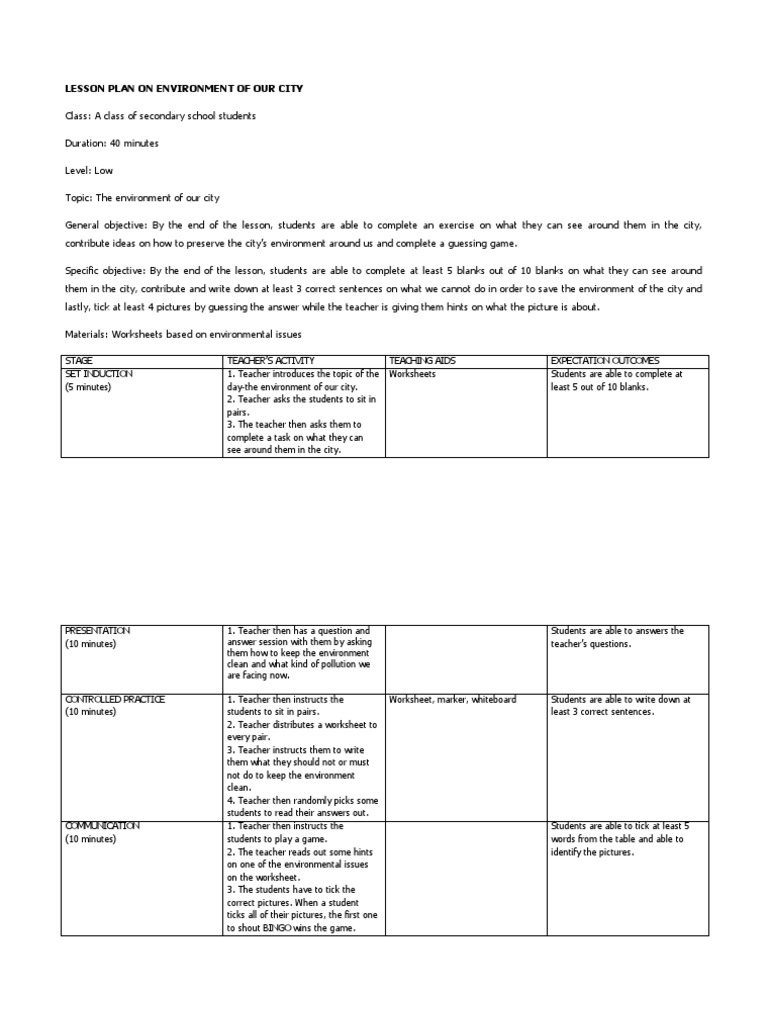 Lesson Plan On Environmental Issue | PDF | Career & Growth
