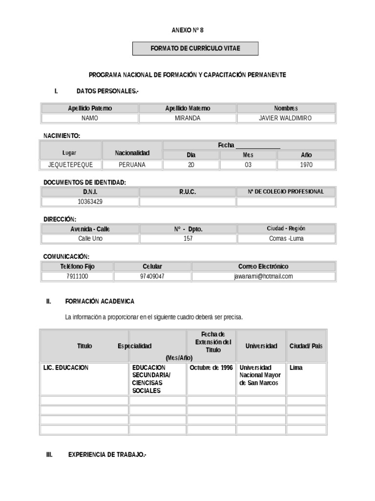Formatos de Curriculum | Descargar gratis PDF | Plan de estudios | Maestros