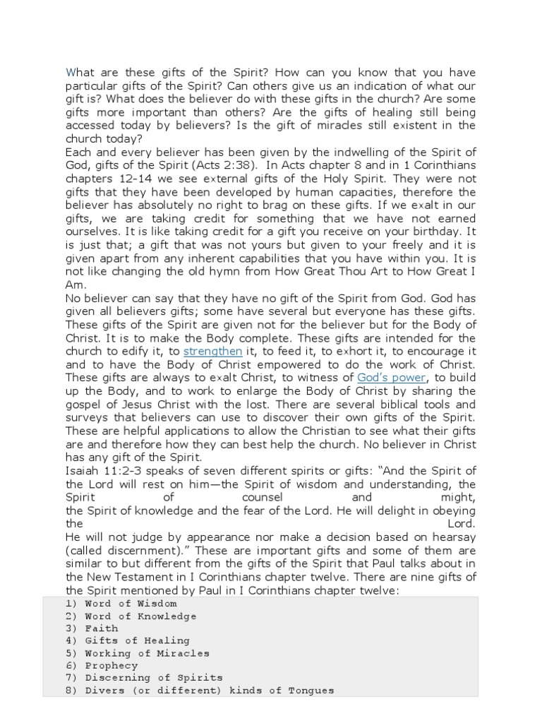 Spiritual Gifts Pdf Spiritual Gift Faith Healing