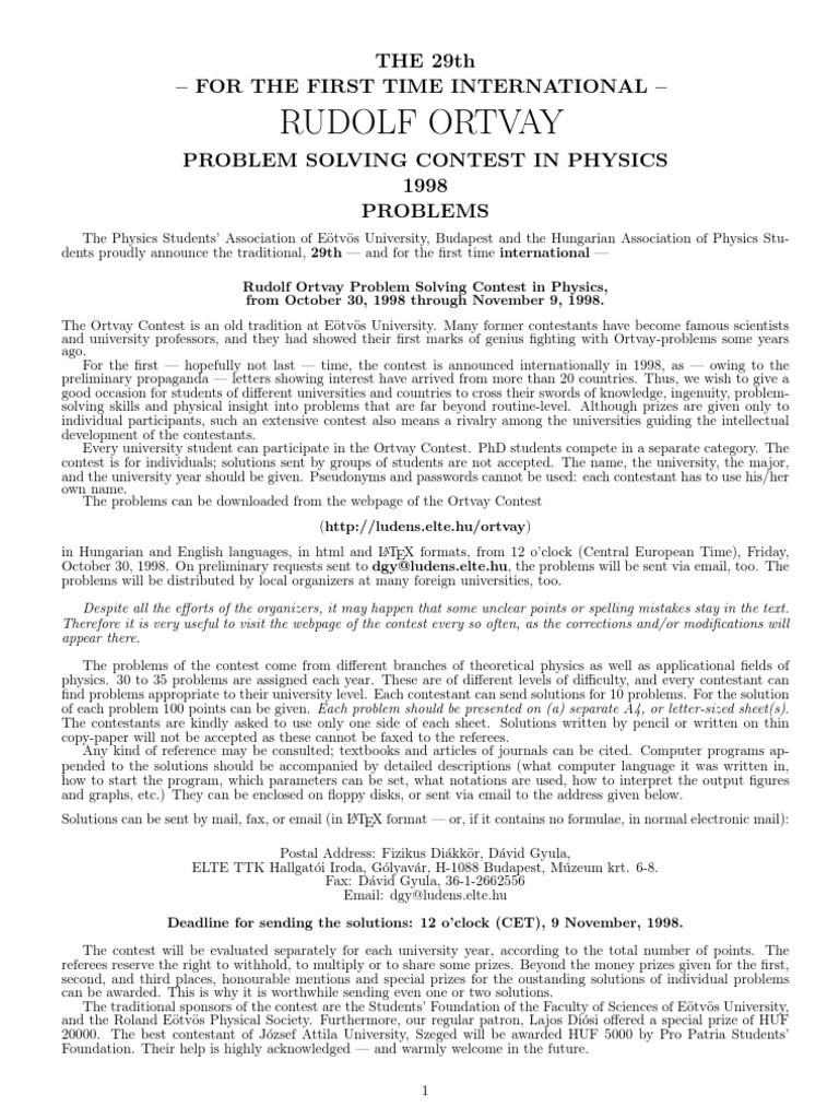 Rudolf Ortvay Problem Solving Contest in Physics | PDF | Red Blood Cell ...